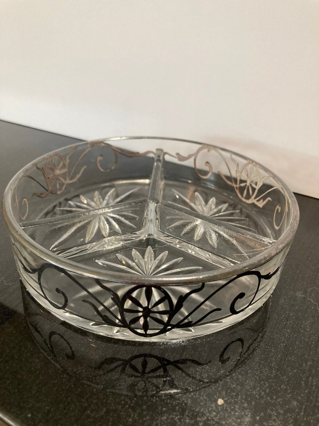 E & JB Silver Overlay Glass Divided Bowl Floral - Etsy