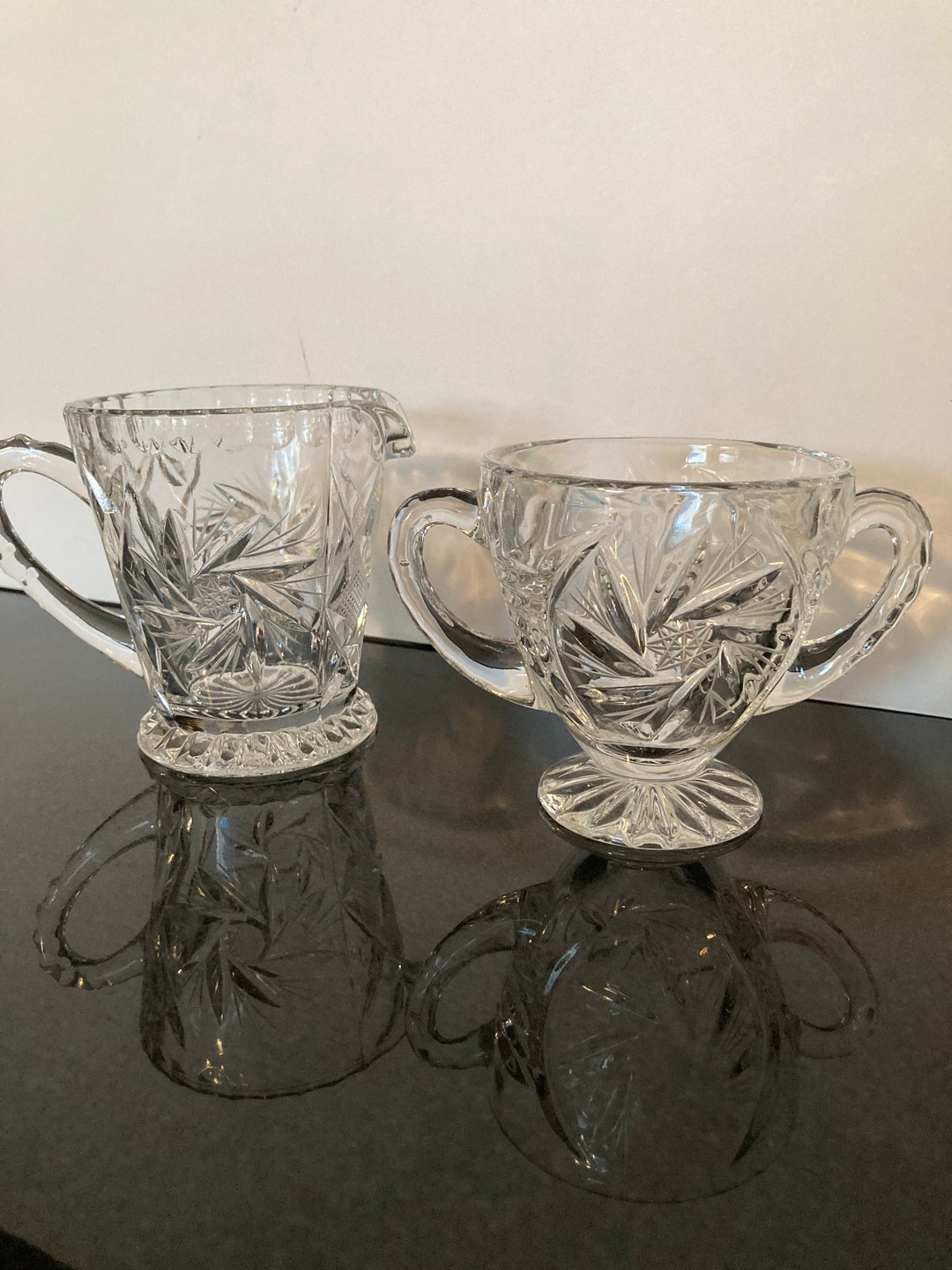 Star of David Pressed Glass Cream and Sugar Set Anchor Hocking Early ...
