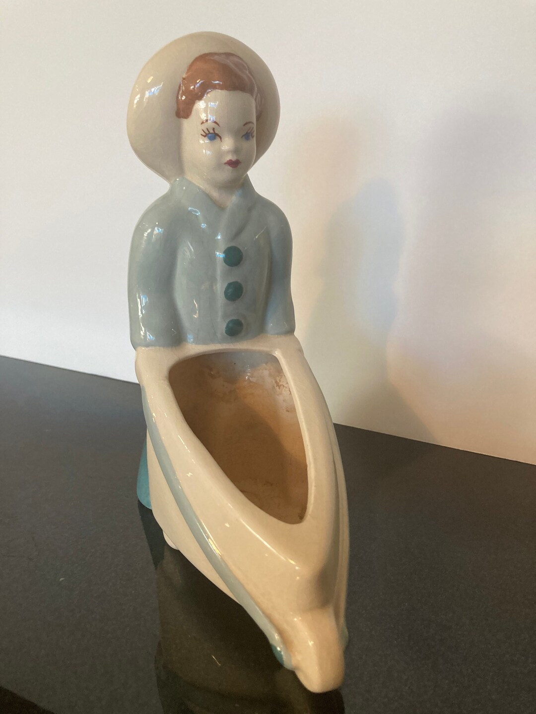 Vintage Porcelain Vase Boy Pushing Wheelbarrow Flower Cart MCM Baby ...