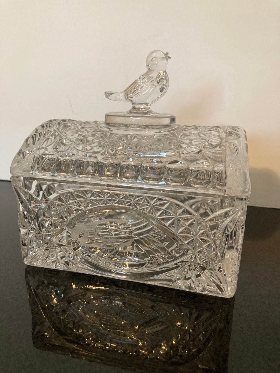 Large Hofbauer Byrds Lead Crystal Dome Lidded Jewelry Box Trinket Box ...