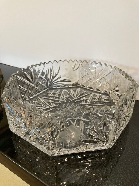 Crystal Salad Bowl Hexagon Irena Glass Poland Serving Bowl | Etsy