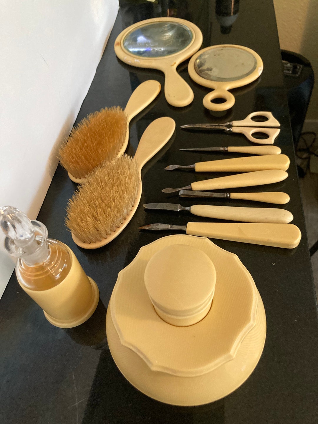 Vanity Set 13 Piece French Ivory Pyralin Ivory Du Barry 1920 Celluloid ...