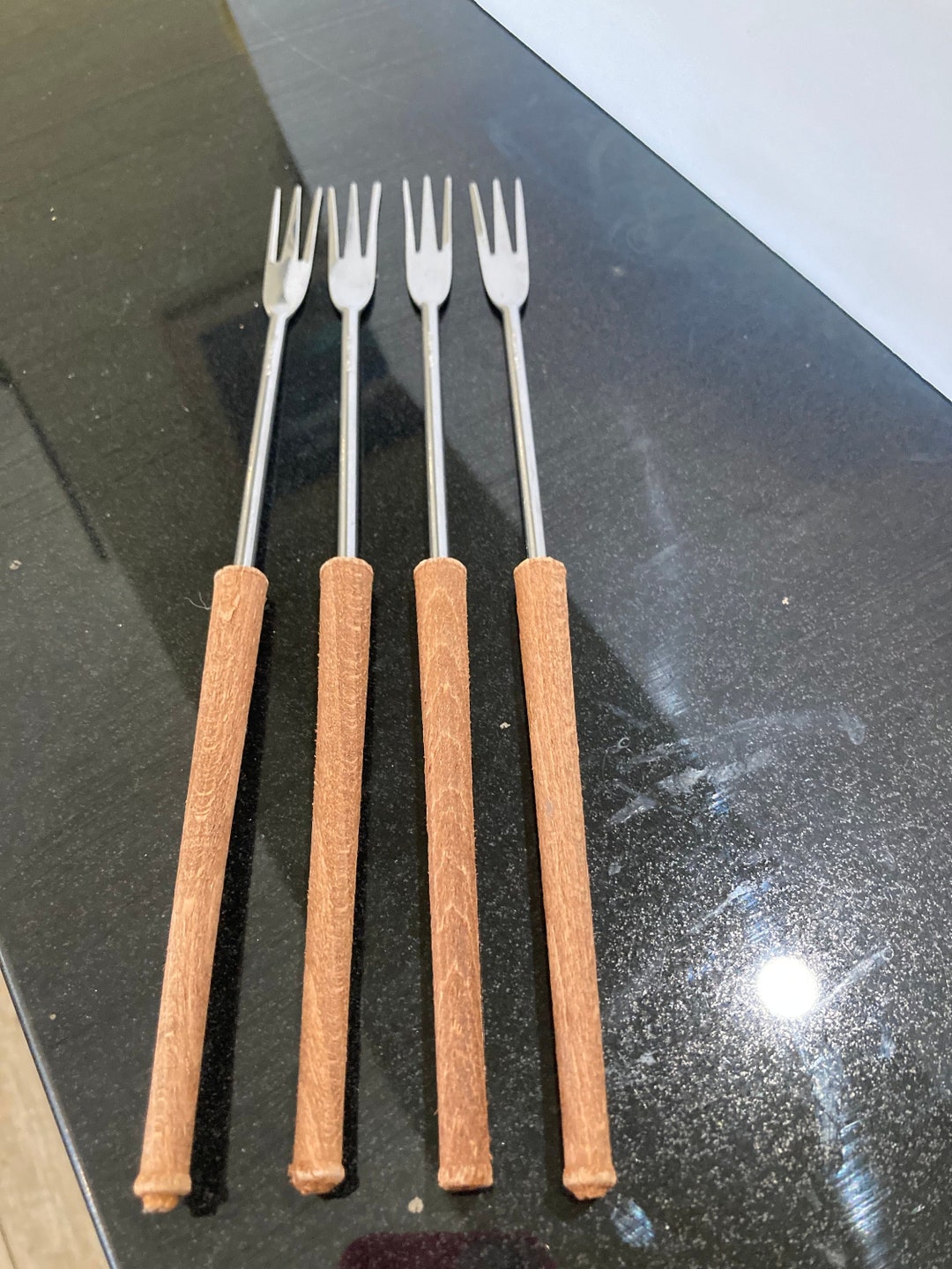 Set of 4 French Inox Teak Fondue Forks Appetizer Forks Made in France ...