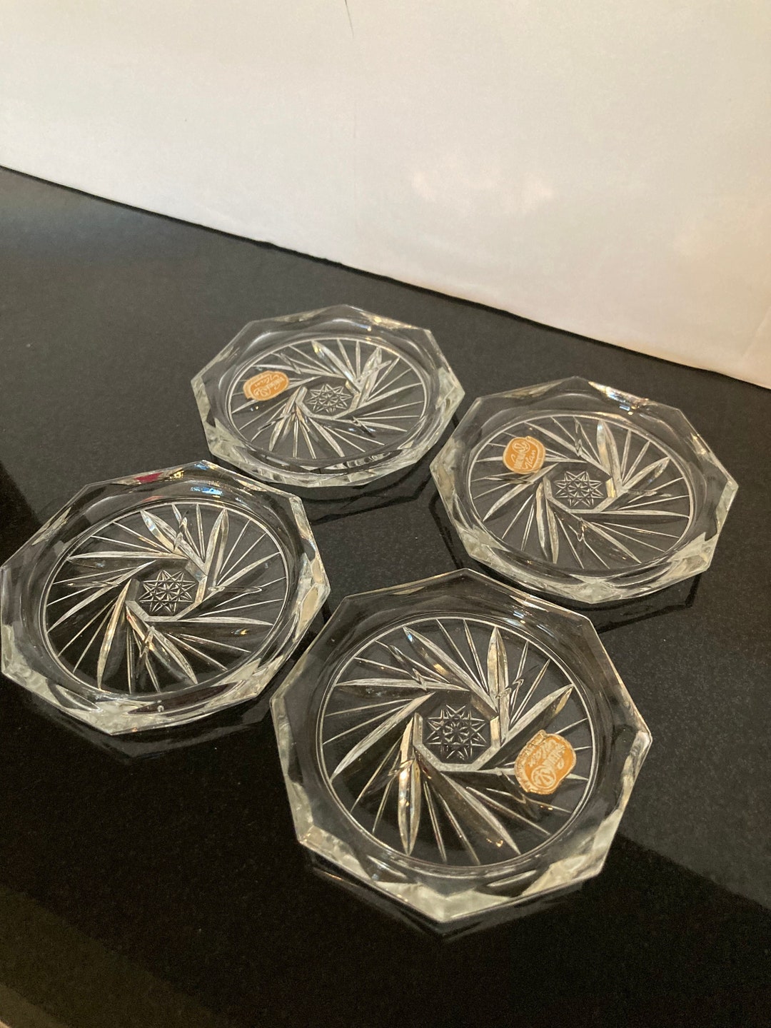 Star of David Hexagon Crystal Drink Coaster Set of 4 Bohemia Glass ...