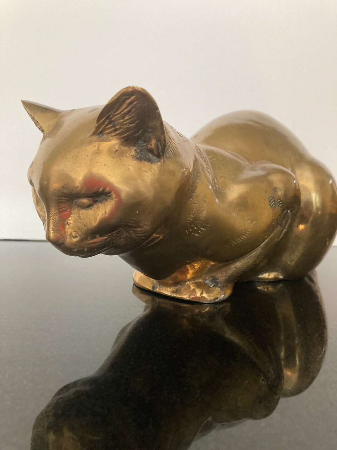 Large Gumps Vintage Brass Cat Statue 9 Inch Golden Crouching Cat ...