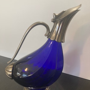 Rare Blue Glass Duck Decanter Cocktail Juice Pitcher Bird Shaped ...