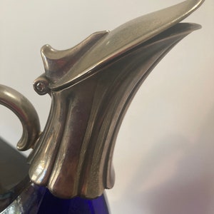 Rare Blue Glass Duck Decanter Cocktail Juice Pitcher Bird Shaped ...