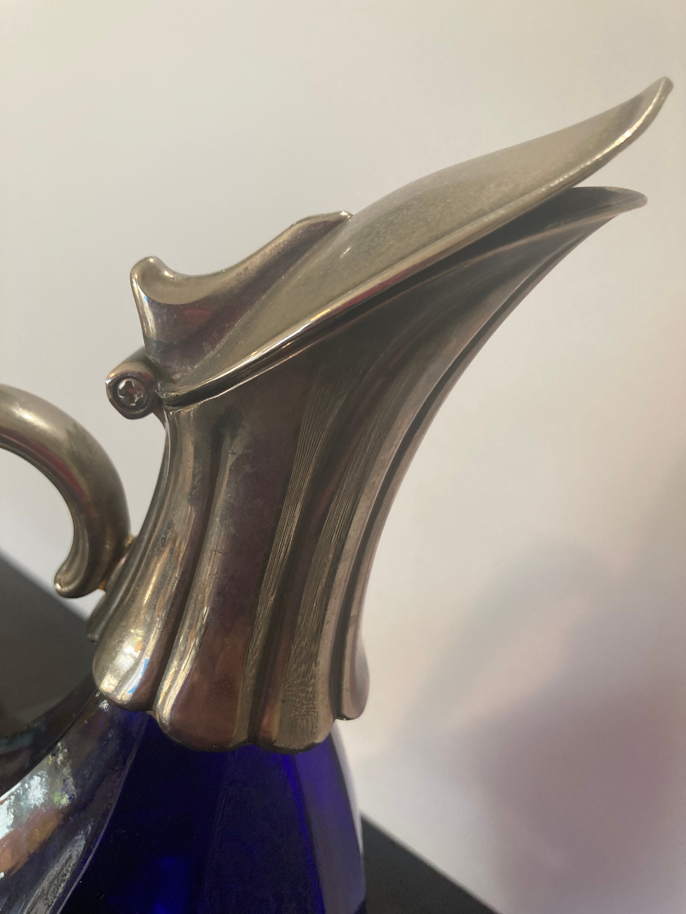 Rare Blue Glass Duck Decanter Cocktail Juice Pitcher Bird Shaped ...