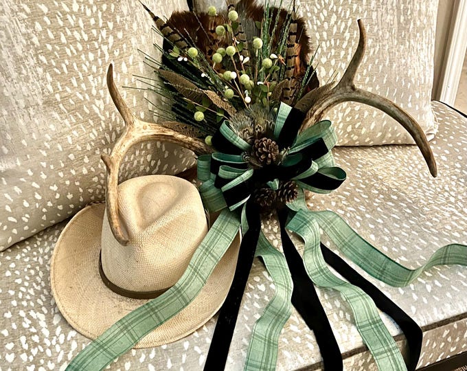 Pheasant Feather Deer Antler Tree Topper Green and Black - Etsy