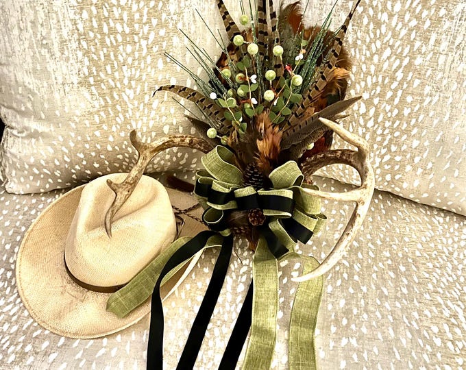 Pheasant Feather Deer Antler Tree Topper Green and Black - Etsy