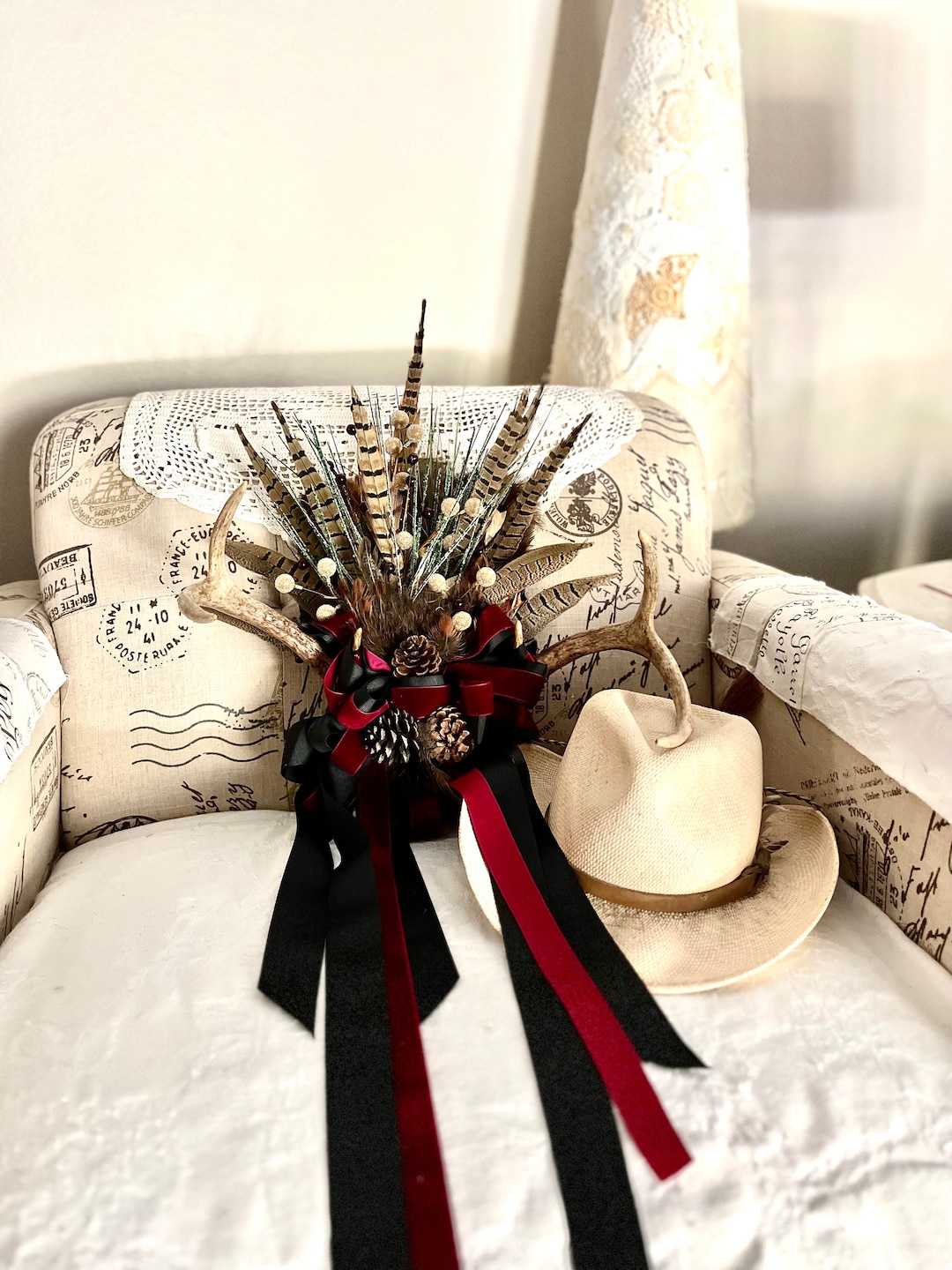 Pheasant Feather Deer Antler Tree Topper Green and Black - Etsy