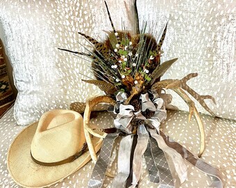 Pheasant Feather Deer Antler Tree Topper Green and Black - Etsy