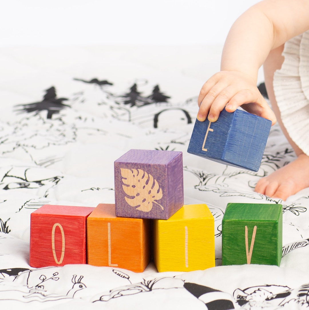 Personalised Wooden Blocks Rainbow Colours Custom Made Wooden Toy ...