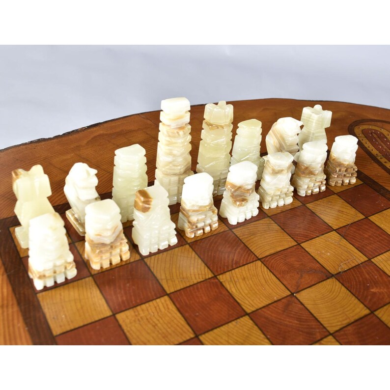 Hand Made Chess and Cribbage Live Edge Game Table on Tree Stump With ...