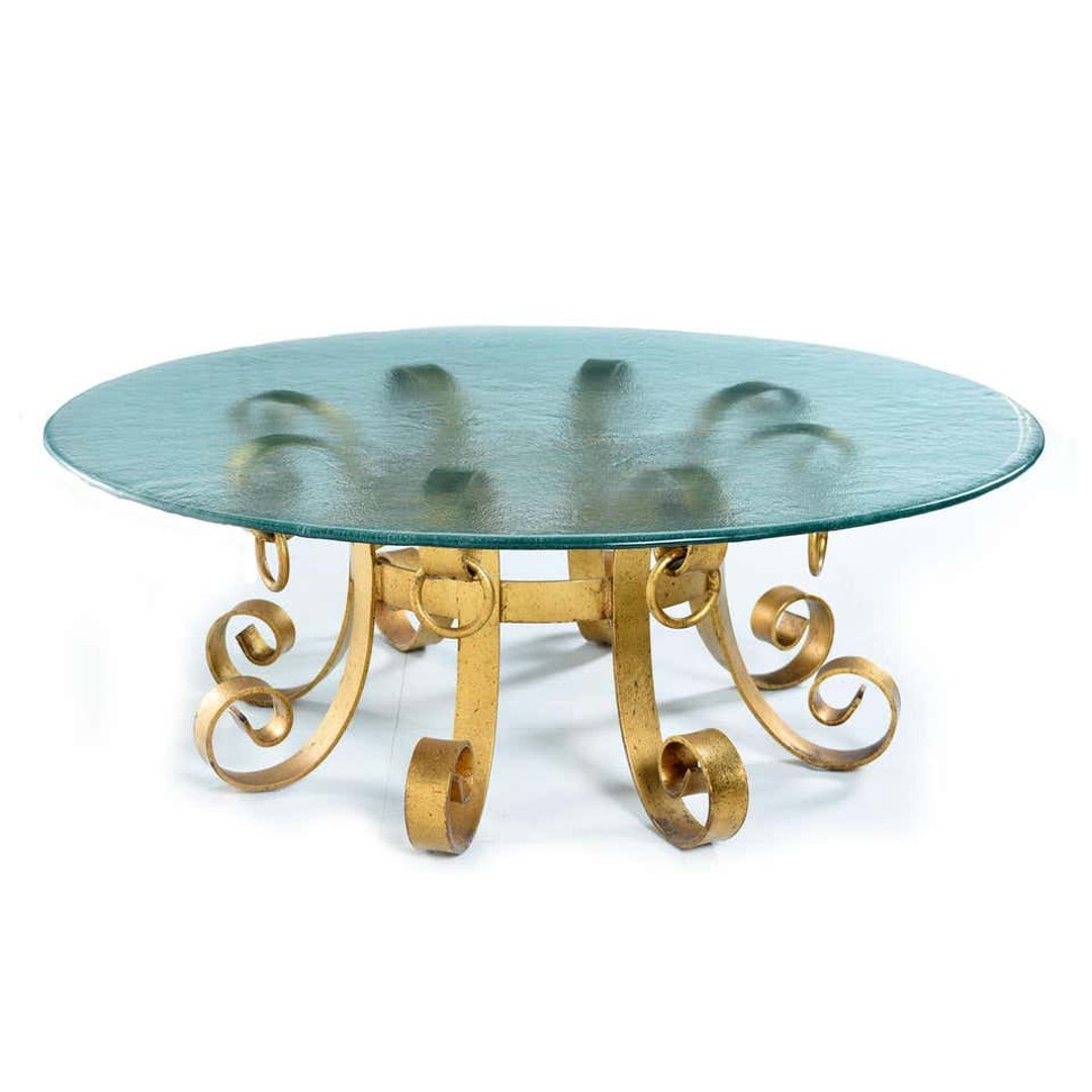 Gold Wrought Iron Scroll Round Coffee Table With Rippled Glass - Etsy