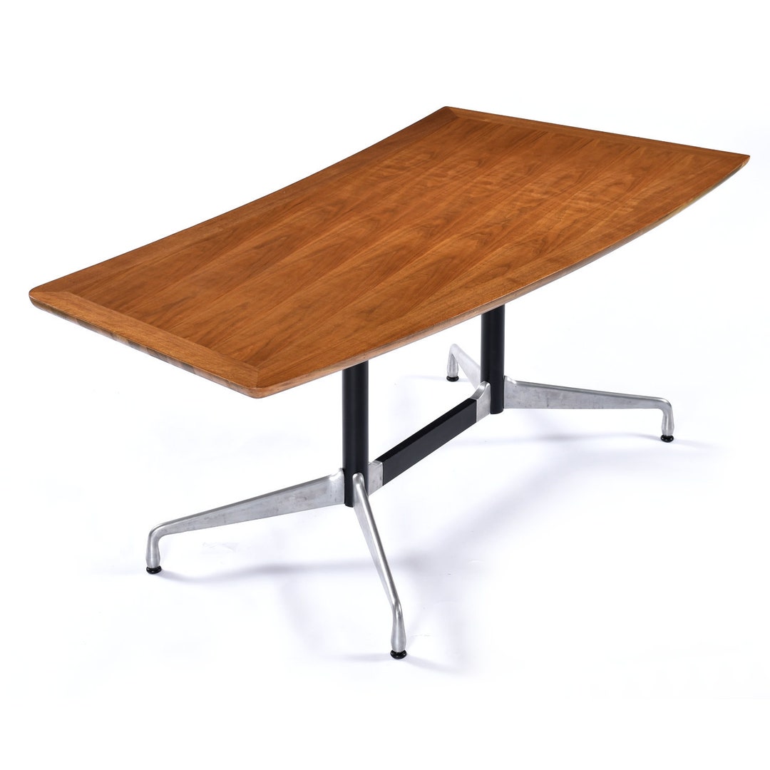 Mid-century Modern Walnut Boomerang Desk With Eames Herman Miller Base ...