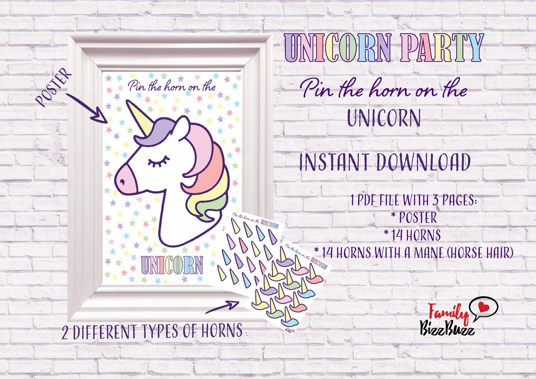 Pin the Horn on the Unicorn Game , Unicorn Party Game, Unicorn Birthday ...