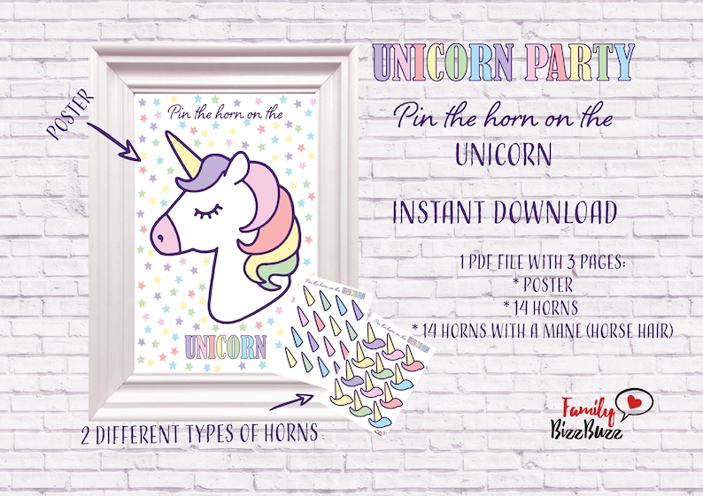 Pin the Horn on the Unicorn Game , Unicorn Party Game, Unicorn Birthday ...