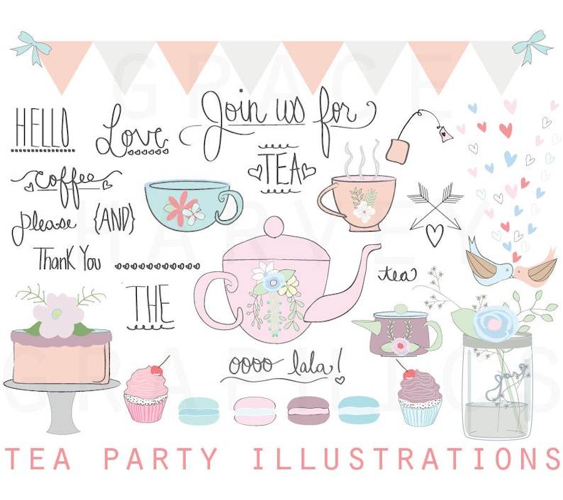 Tea Party ClipArt Wedding Bridal Shower Clip Art Tea Party | Etsy