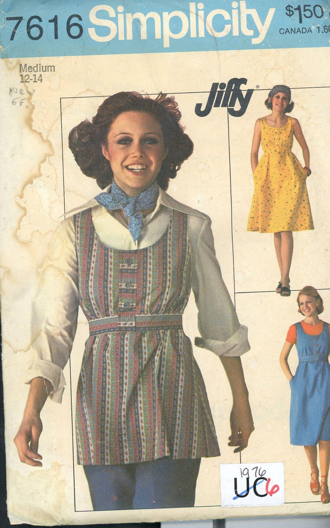1976 Simplicity Sewing Pattern 7616 Jiffy Dress Jumper Top Misses 12-14 ...