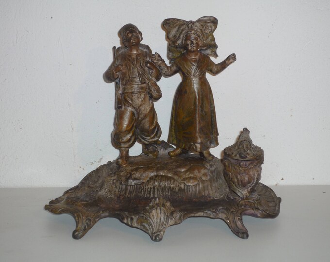 Beautiful French Inkwell Signed A.bossu Regulates Alsatian Couple of ...
