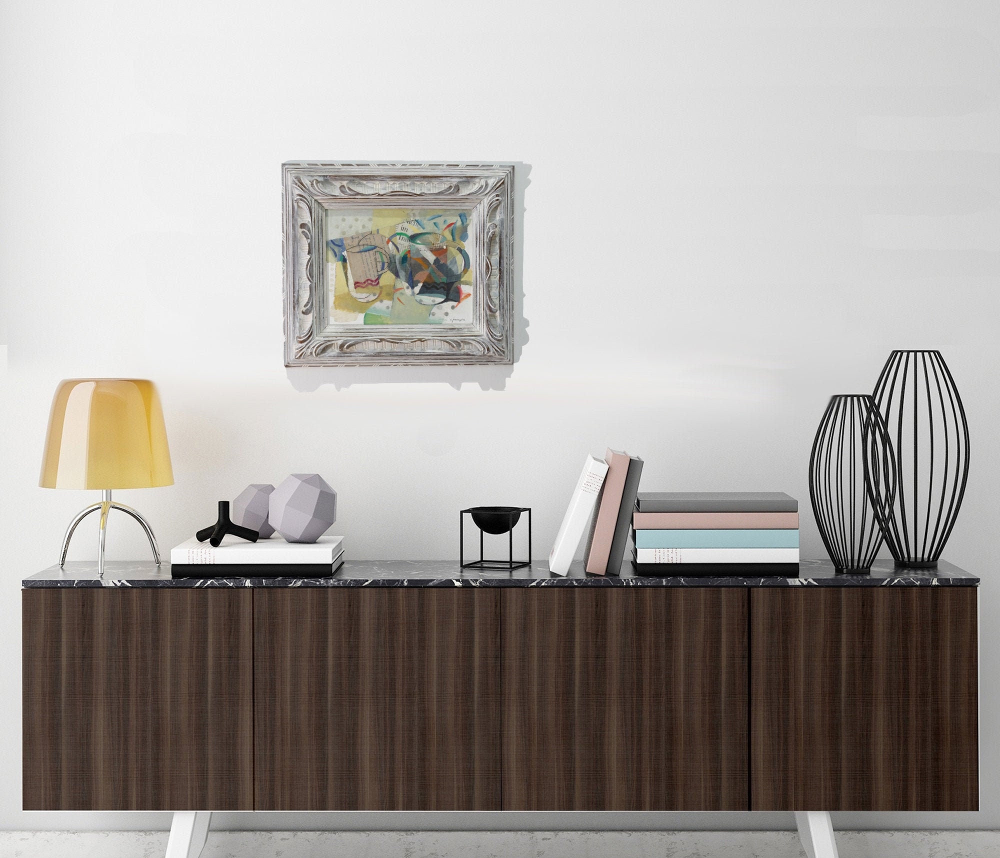 Cubist Cups. Oil, Acrylic & Collage on Wood. Antique Frame on Wood ...