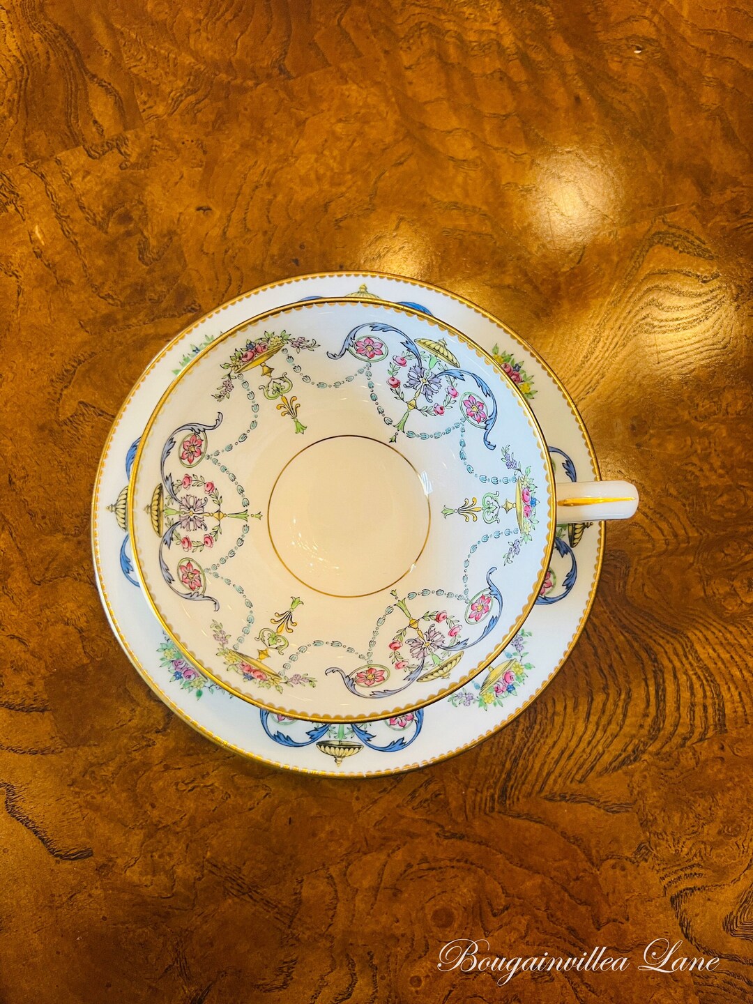 MINTON Cup and Saucer (H3194) Raised Turquoise Swags, Bouquets and ...