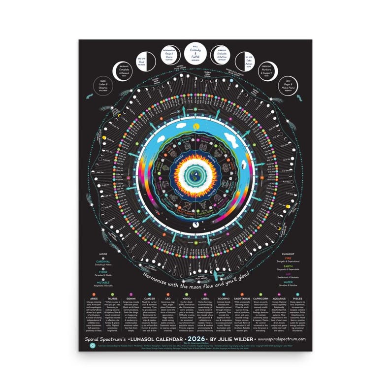 2026 Luna Sol Calendar Featuring Zodiac, Moon Phases, Circadian Cycles ...