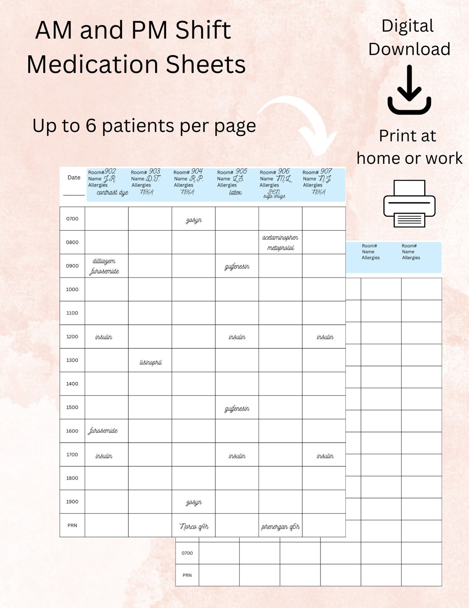Nurse Medication Sheet, Medication Log, Nurse Med Sheet, Nurse MAR ...