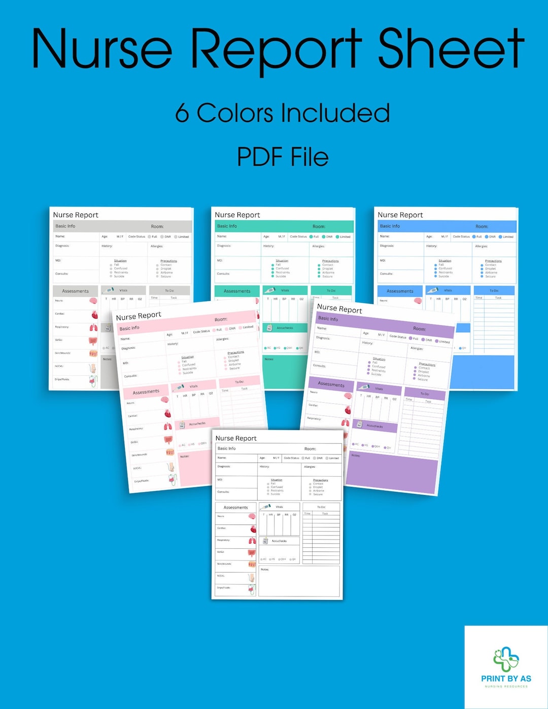 Printable Nurse Report Sheet, Nurse Brain, Nursing Report Template, ICU ...