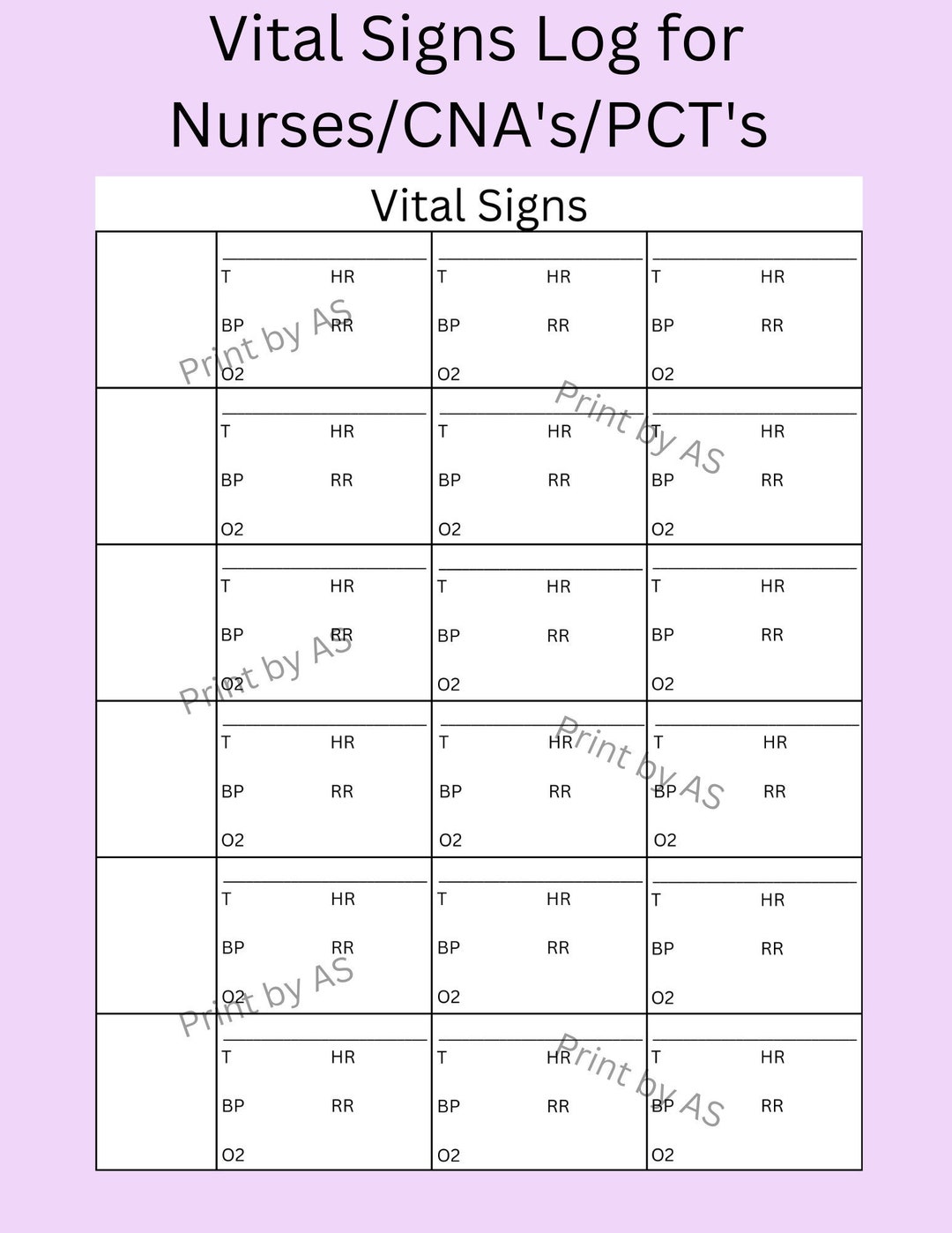 Nursing Report Sheet, Vital Signs Log, Blood Pressure Log, Temperature ...