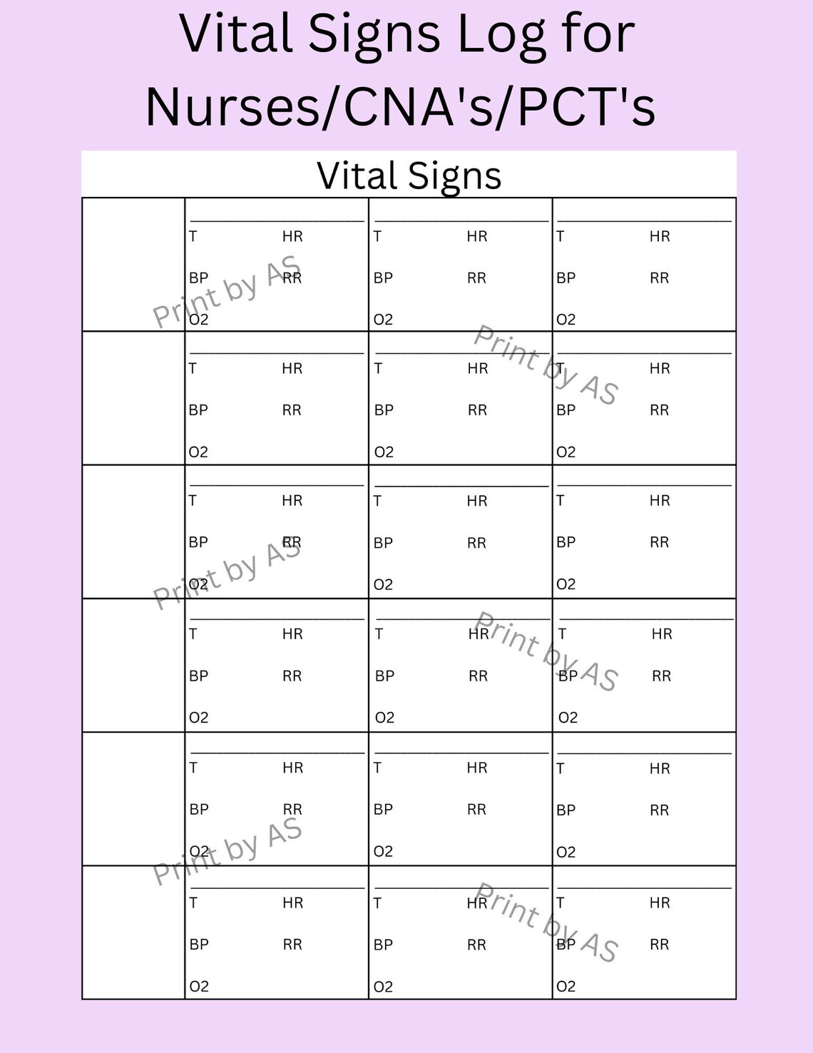 Nursing Report Sheet, Vital Signs Log, Blood Pressure Log, Temperature ...