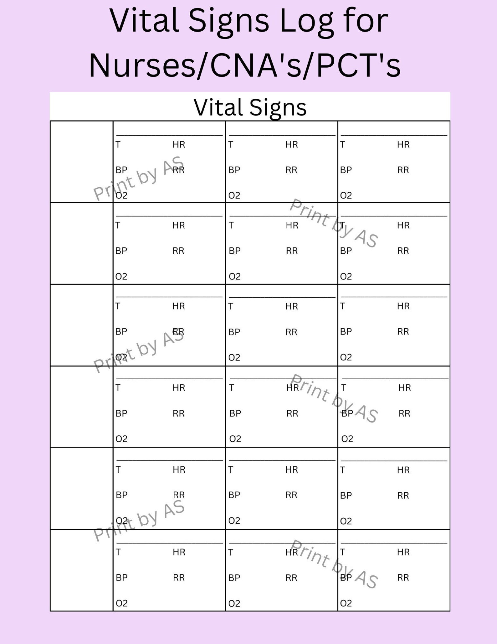 Nursing Report Sheet, Vital Signs Log, Blood Pressure Log, Temperature ...