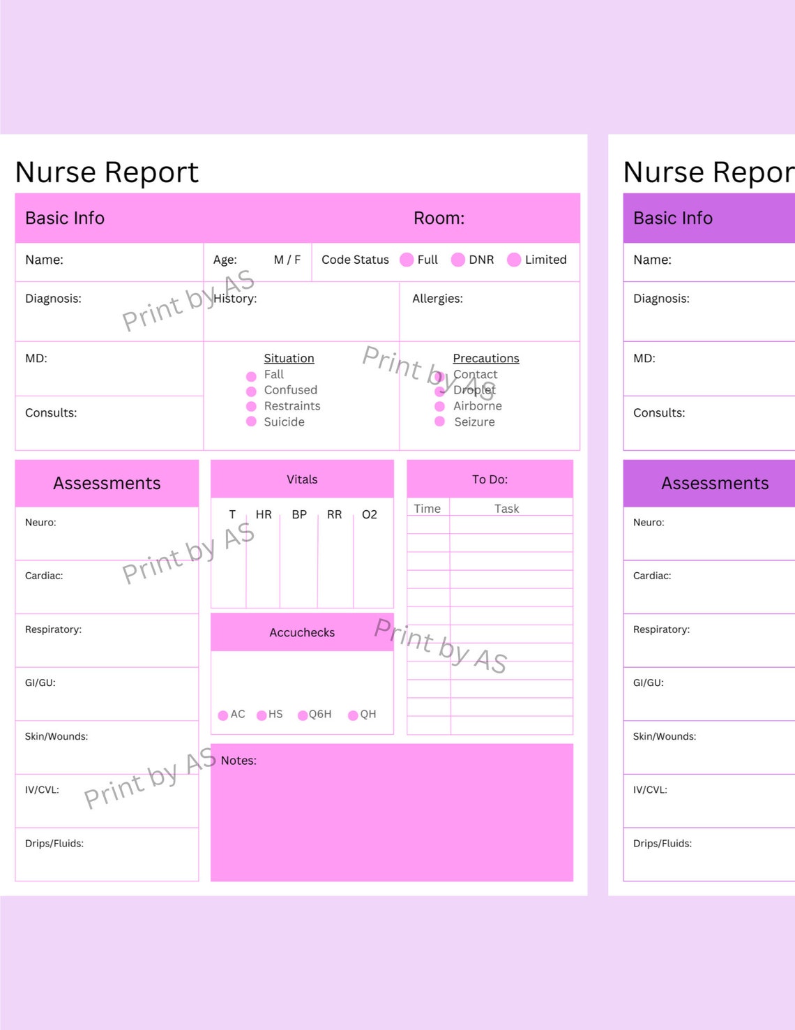 Printable Nurse Report Sheet, Nurse Brain, Nursing Report Template, ICU Nurses, Med Surg, US ...