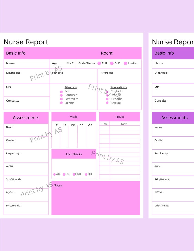 Printable Nurse Report Sheet, Nurse Brain, Nursing Report Template, ICU ...