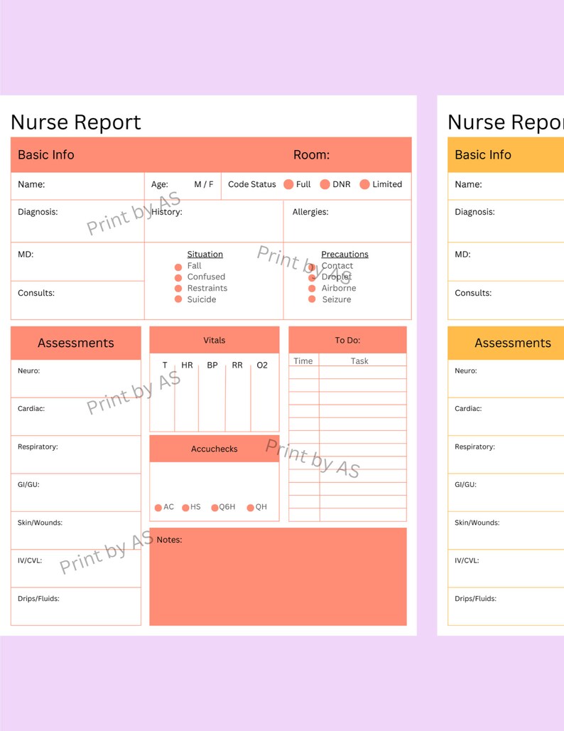 Printable Nurse Report Sheet, Nurse Brain, Nursing Report Template, ICU ...