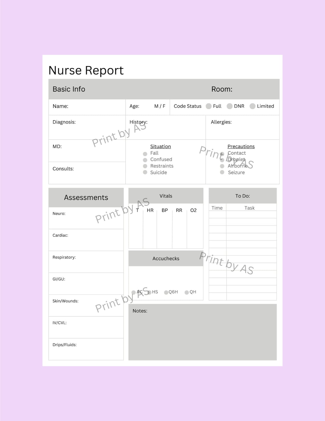 Printable Nurse Report Sheet, Nurse Brain, Nursing Report Template, ICU ...