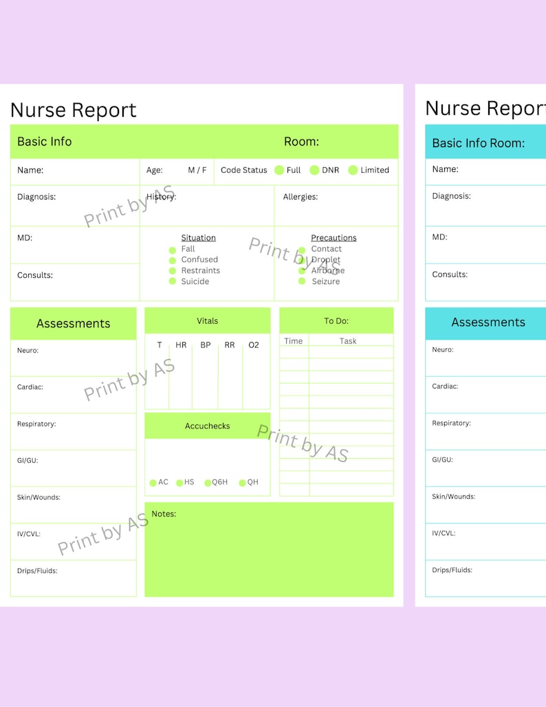 Printable Nurse Report Sheet, Nurse Brain, Nursing Report Template, ICU ...