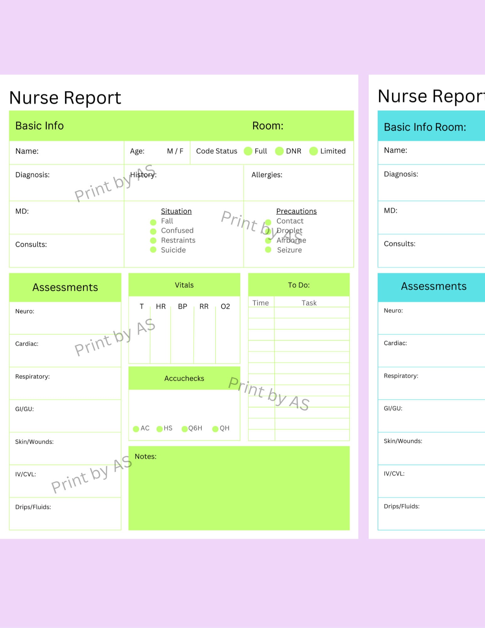 Printable Nurse Report Sheet, Nurse Brain, Nursing Report Template, ICU ...