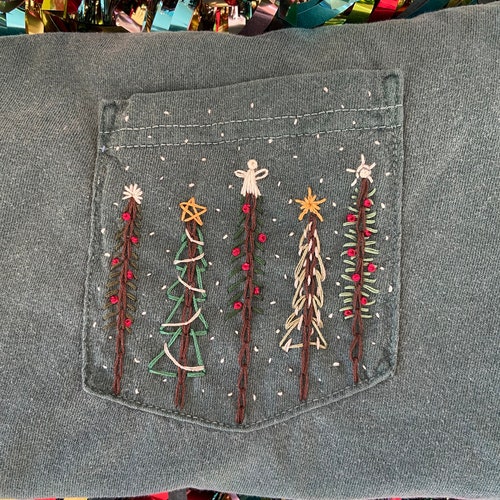 Merry & Bright Hand-embroidered Pocket Tee Shirt Unisex - Etsy
