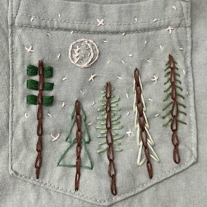 Spruce Trees Hand-embroidered Pocket Tee Shirt Unisex Short Sleeve - Etsy