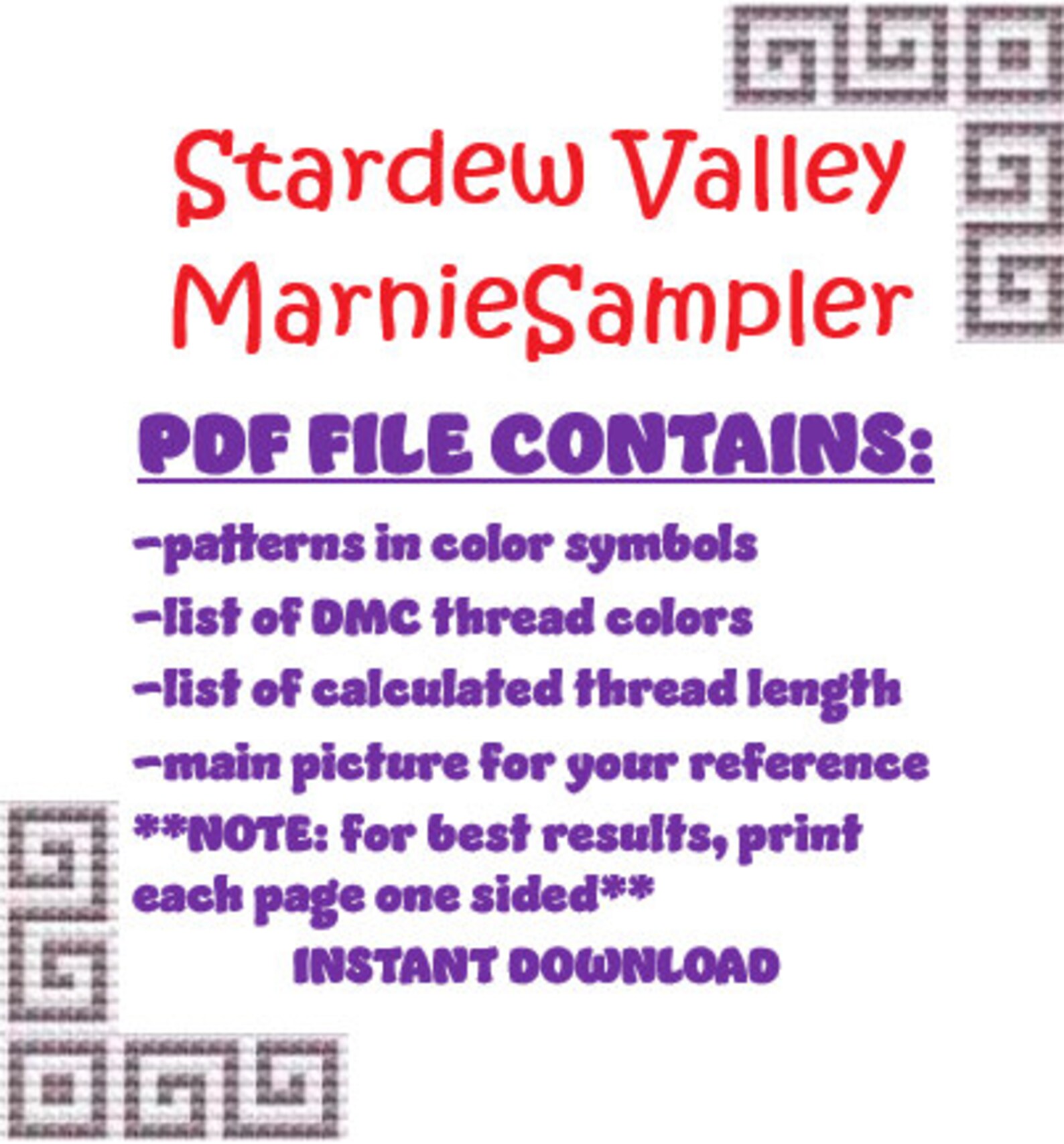 Stardew Valley Marnie Sampler - Cross Stitch Sampler - Instant Download ...