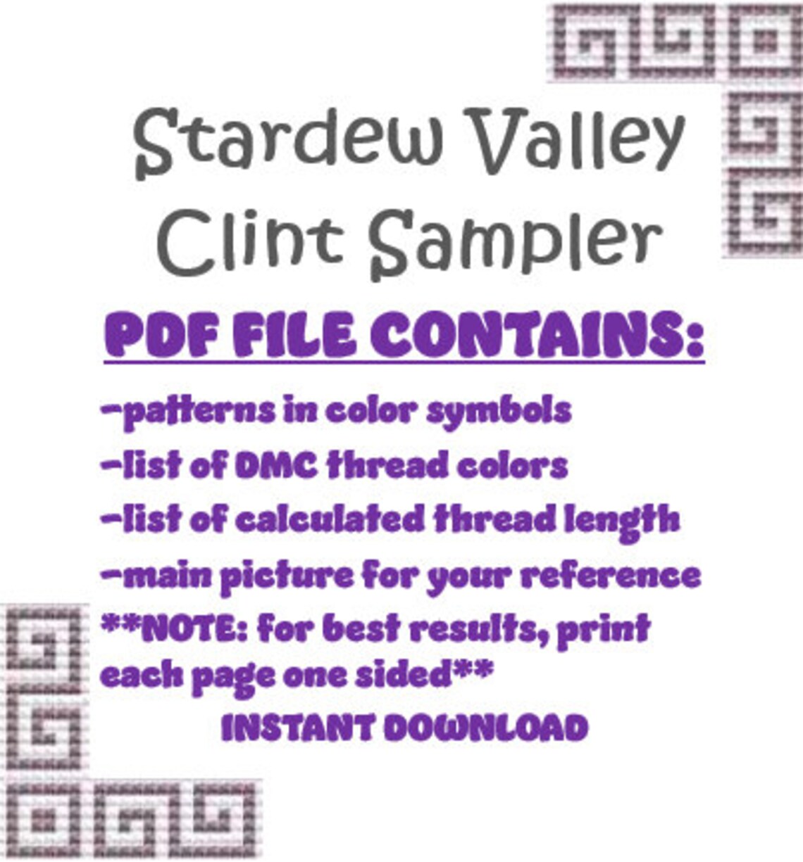 Stardew Valley Clint Sampler - Cross Stitch Sampler - Instant Download ...