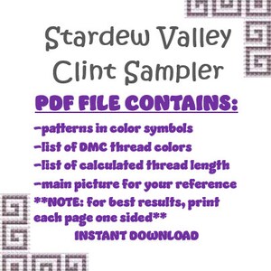Stardew Valley Clint Sampler - Cross Stitch Sampler - Instant Download ...
