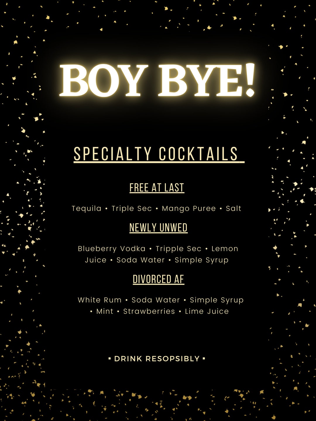 Divorce Party Bar Menu - Etsy