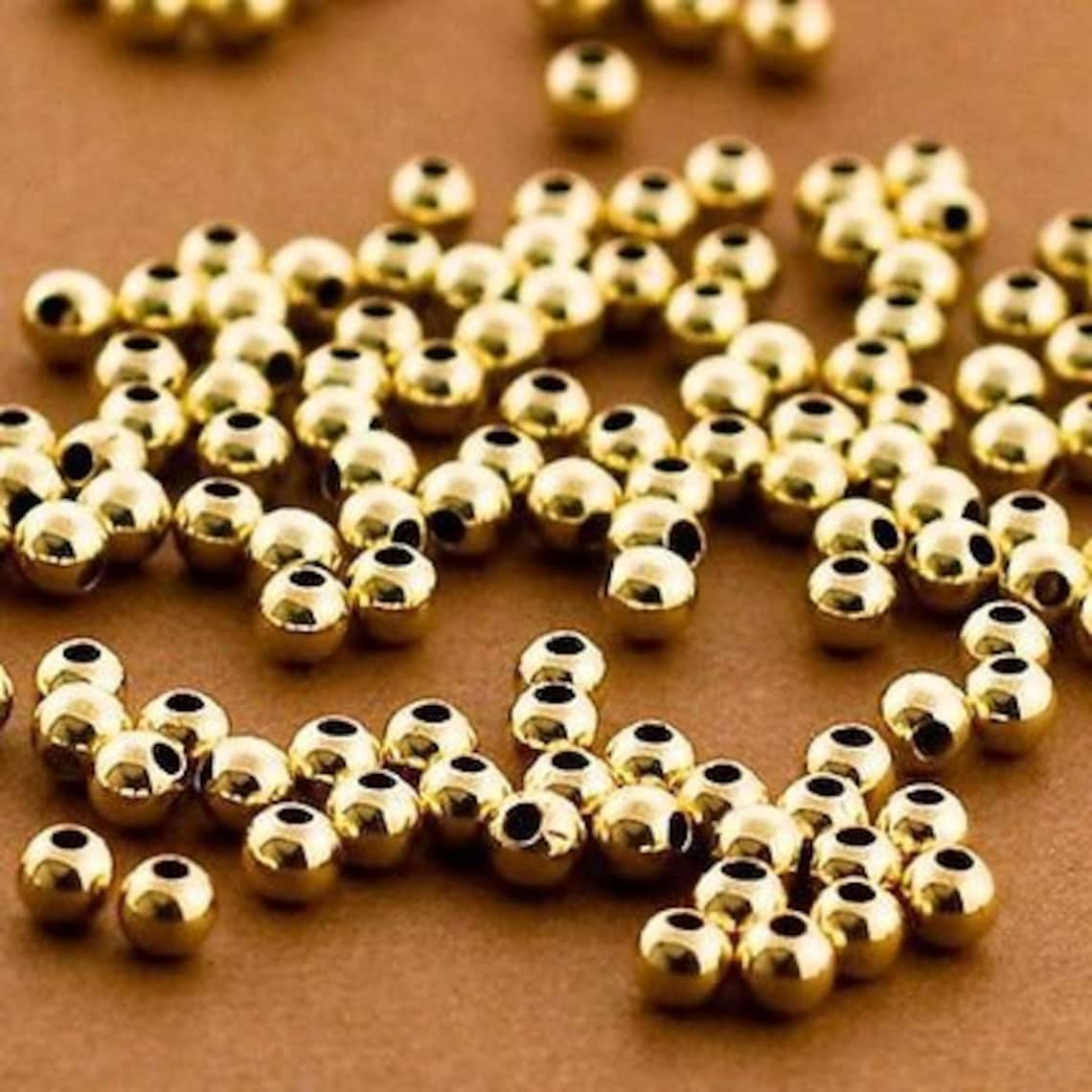 14K Gold Smooth Round Medium Weight Bead for Bracelet/ Bracelet Beads ...