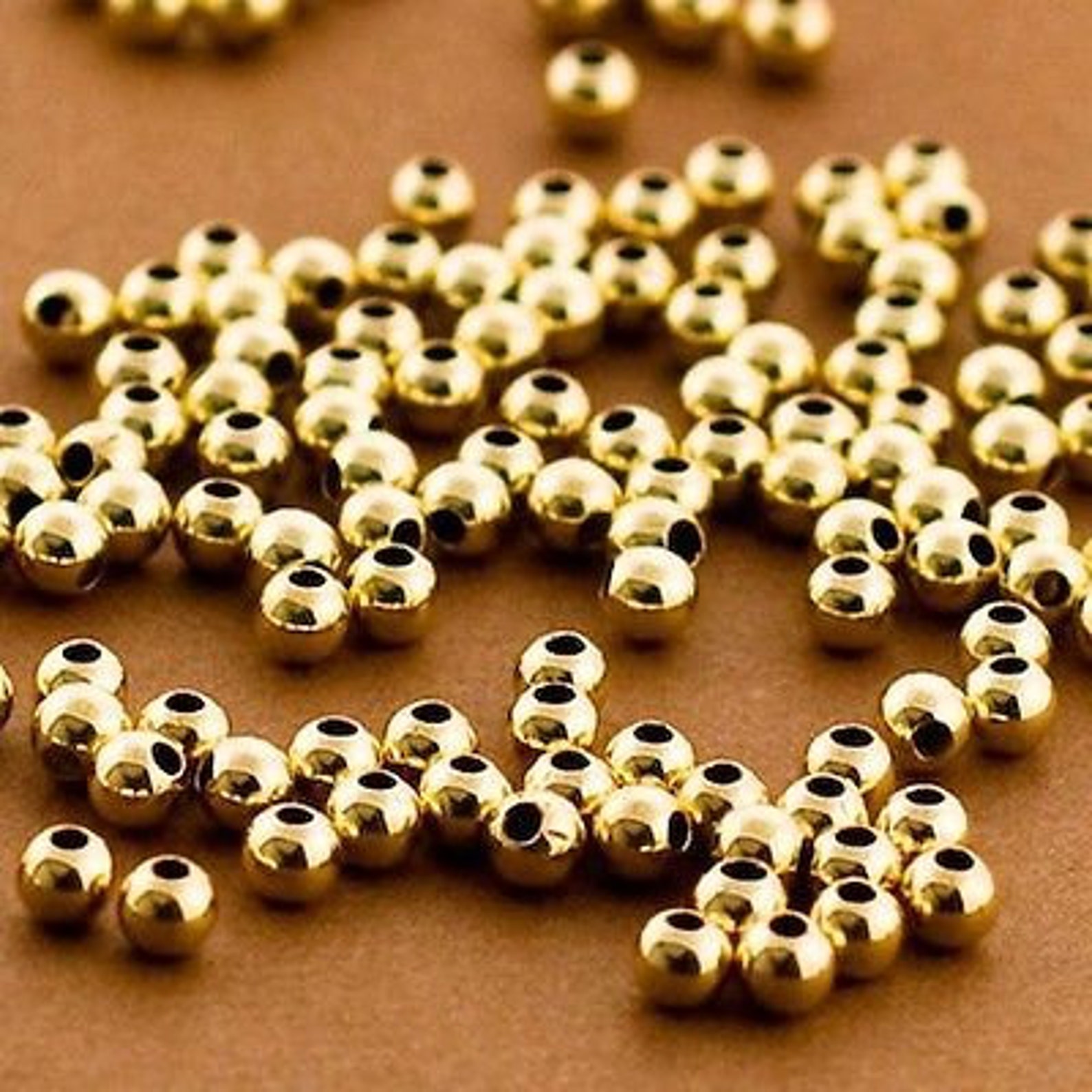 14K Gold Smooth Round Medium Weight Bead for Bracelet/ Bracelet Beads ...
