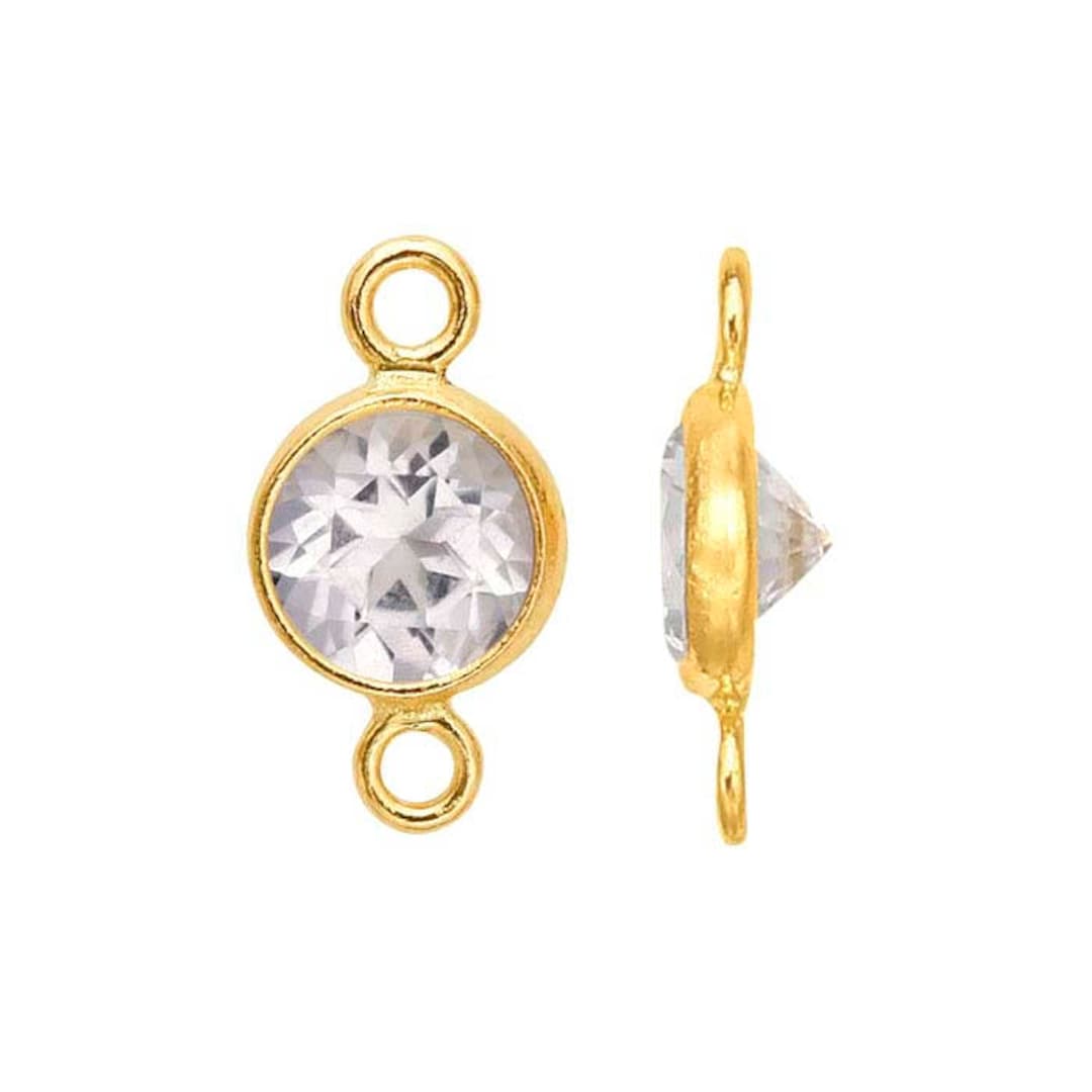 14K Gold Faceted White Topaz Link Component/bezel Set Connector/white ...