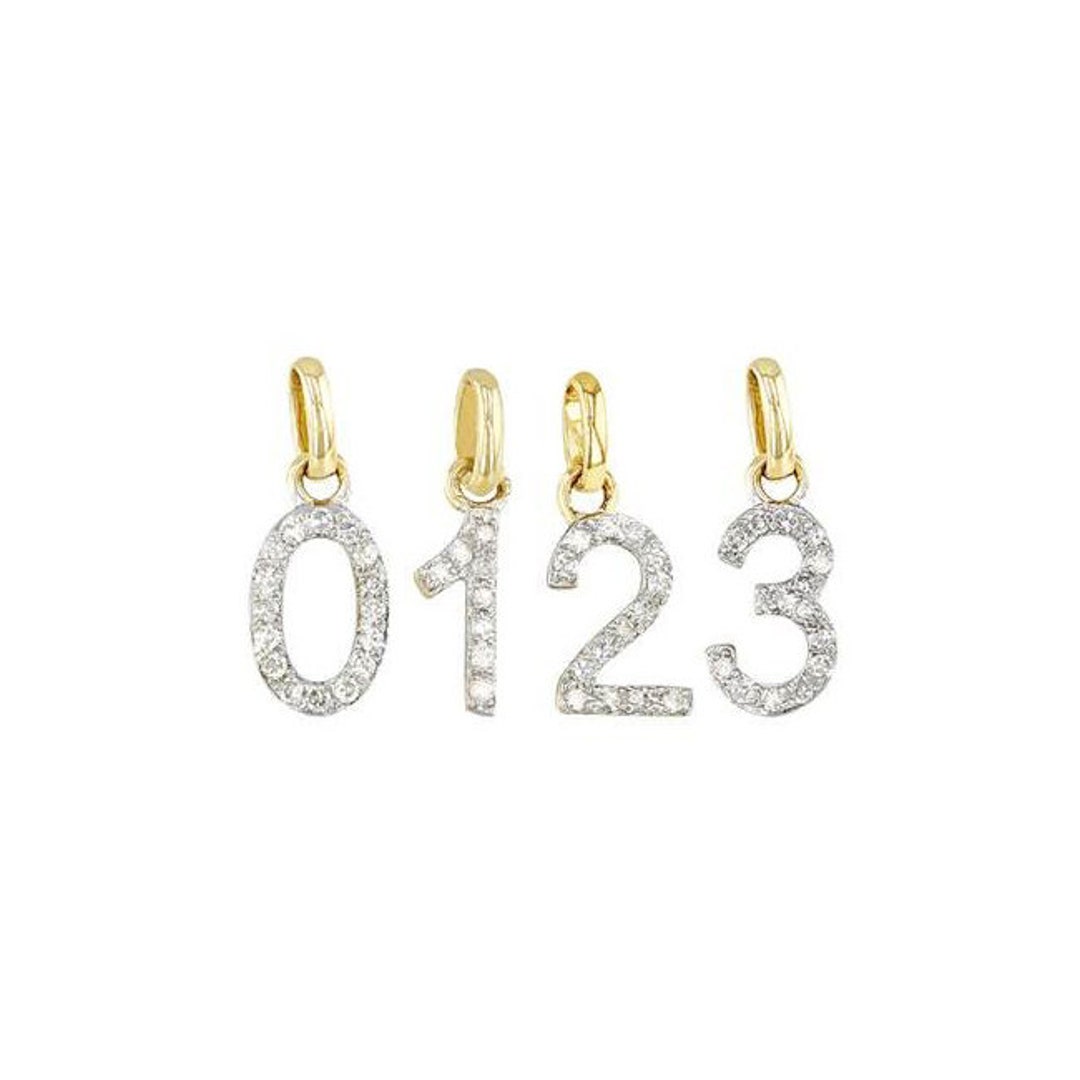 14K Gold Diamond Number Charm, Personalized Jewelry - Etsy