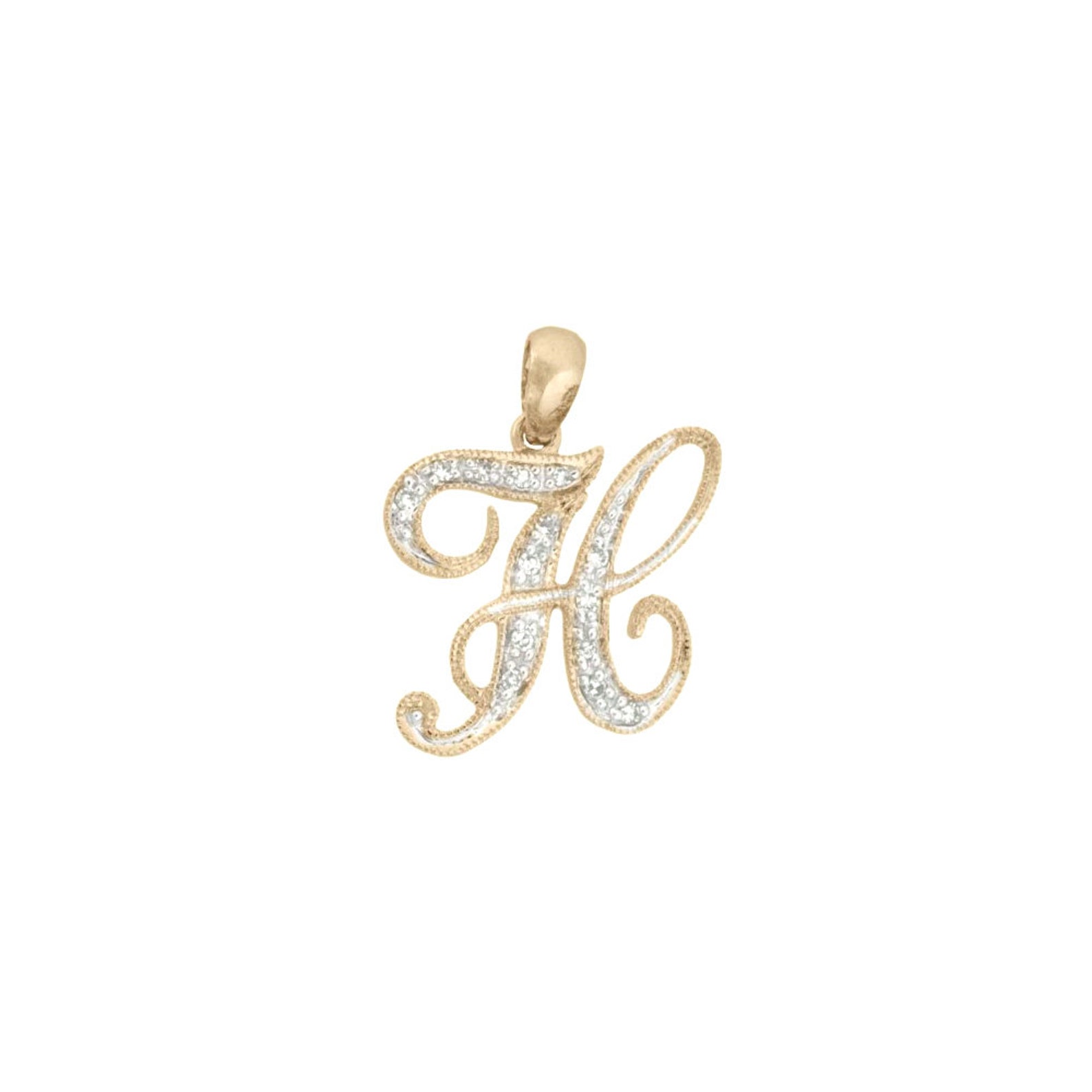14k Gold Diamond Cursive Script Letter Pendant / Diamond Initial Charm ...